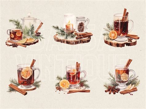 Christmas Drink Watercolor Clipart Cozy Holiday Beverage Free Etsy