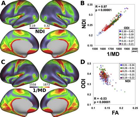 Comparison Of Noddi And Dti For Cortical Mapping A Ndi And B