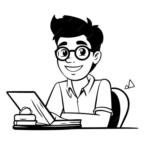 Young Man Working At The Computer Vector Illustration In Cartoon Style Premium Ai Generated Vector