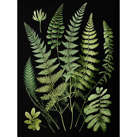 Fern Fronds Detailed Leaves Botanical Illustration Unframed Wall Art