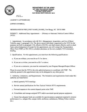 Agency Letterhead Memorandum For Unit Name Fort Bragg Bragg Army
