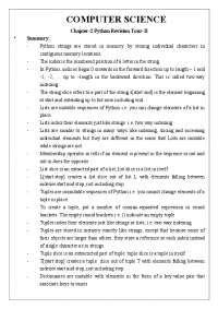 Grade Computer Science Chapter Python Revision Tour II Exams Computer Science Docsity