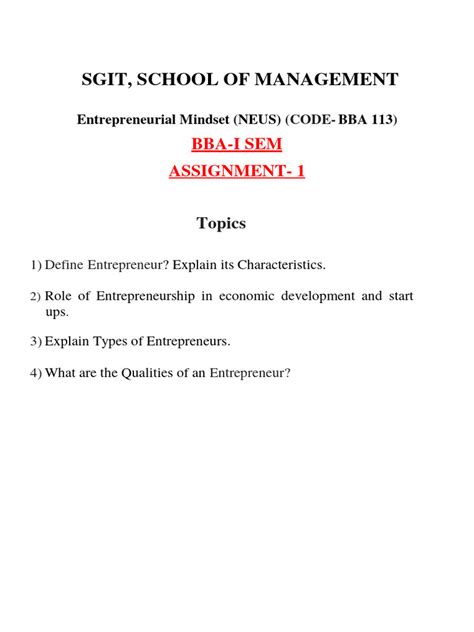 Entrepreneurial Mindset Neus Assignment Pdf