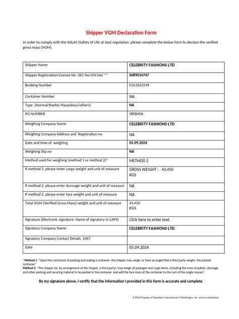 Vgm Declaration Form Cflm151 Pdf