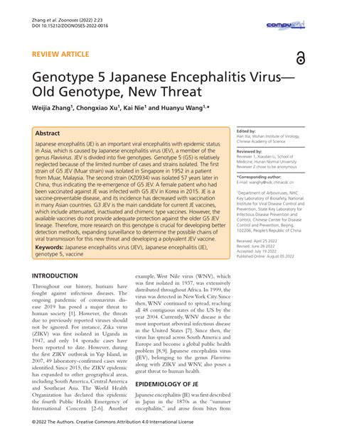 (PDF) Genotype 5 Japanese Encephalitis Virus—Old Genotype, New Threat