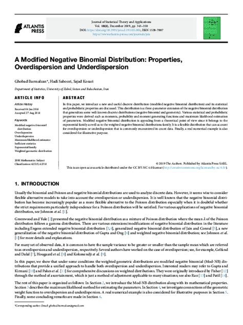 Pdf A Modified Negative Binomial Distribution Properties