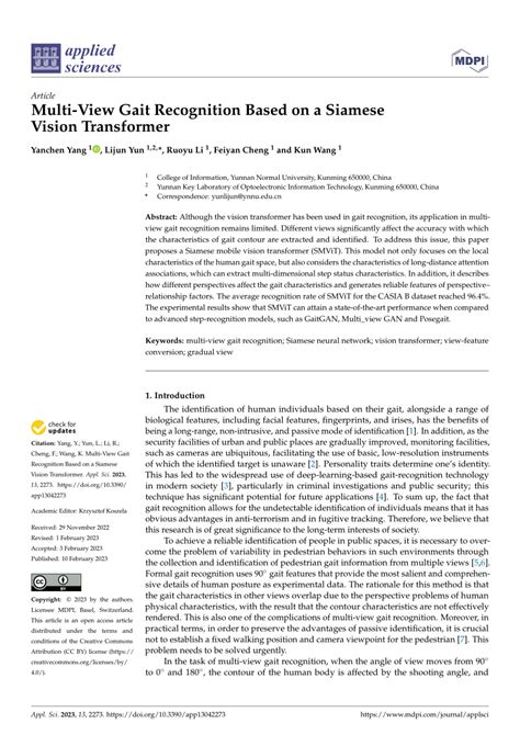 Pdf Multi View Gait Recognition Based On A Siamese Vision Transformer