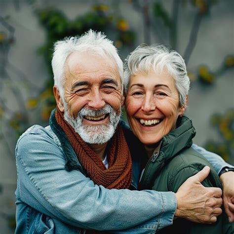 Photo Portrait Of An Older Elderly Couple Hugging And Smiling Premium