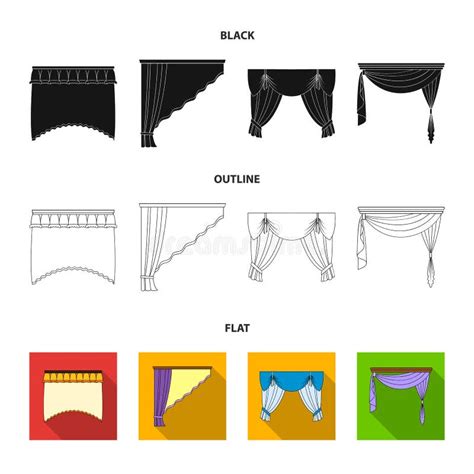 Different Types Of Window Curtains Curtains Set Collection Icons In Black Flat Outline Style