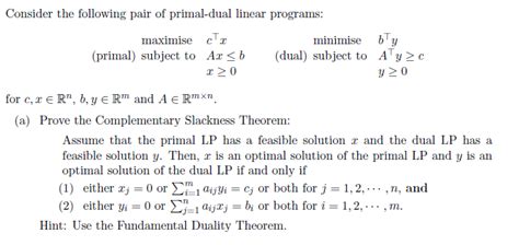 Solved Consider The Following Pair Of Primal Dual Linear