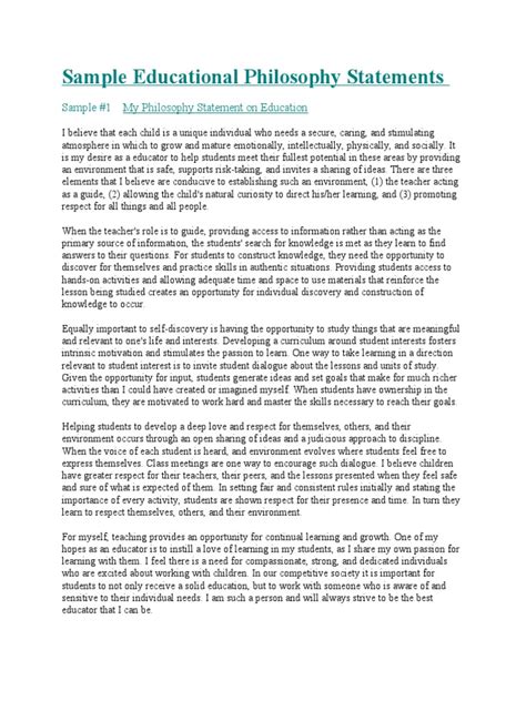 Sample Educational Philosophy Statements Pdf Philosophy Of Education Teachers Sample Educational Philosophy Statements Pdf Philosophy Of Education Teachers