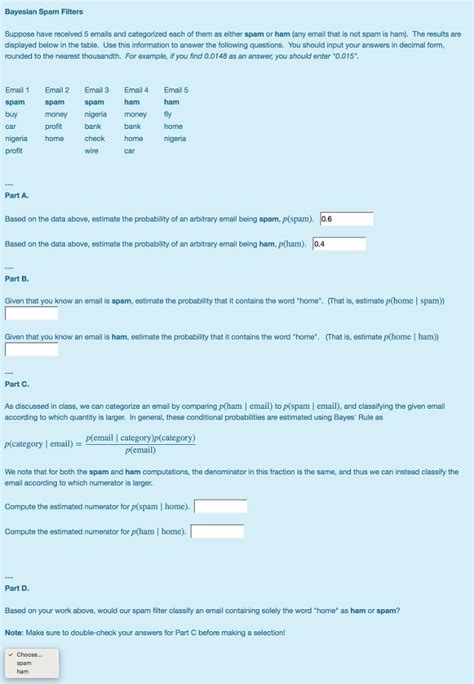 solved bayesian spam filters suppose have received 5 emails