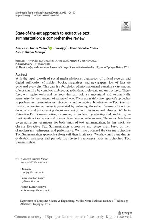 State Of The Art Approach To Extractive Text Summarization A