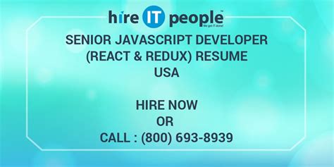 Senior Javascript Developer React And Redux Resume Hire It People