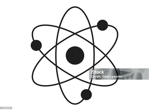 흰색 배경에 고립된 궤도를 도는 전자가 있는 원자의 검은색 실루엣 과학 물리학 원자 구조 미니멀리즘의 개념 아이콘 기호 디자인 요소 0명에 대한 스톡 벡터 아트 및 기타