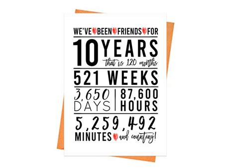 10th Friendship Anniversary Card Printable Best Friend Card Card For