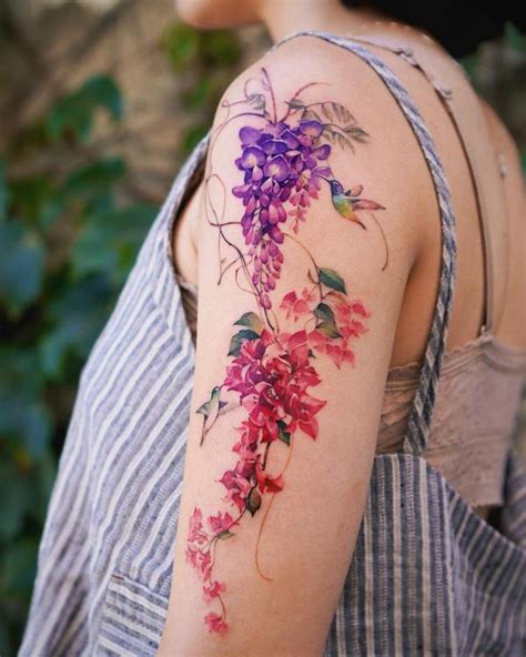 Elegant Wisteria Tattoo Sleeve Designs For Flowing Botanical Art