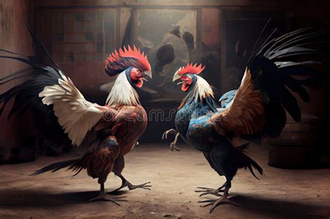 Game Of Fighting In Traditional Cockfights Stock Illustration