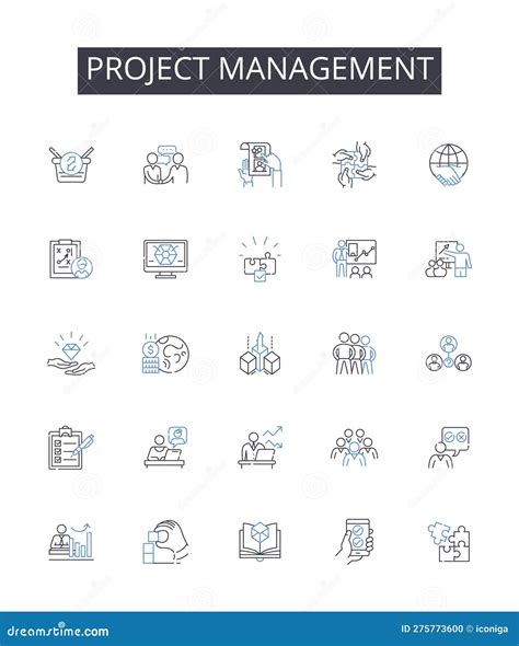 Project Management Line Icons Collection Time Management Resource Allocation Team Leadership