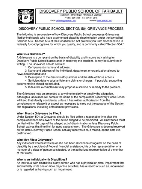 Fillable Online Discovery Public School Section 504 Grievance Process Fax Email Print Pdffiller