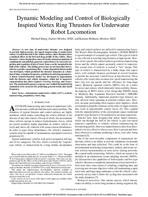 Dynamic Modeling And Control Of Biologically Inspired Vortex Ring Thrusters For Underwater Robot