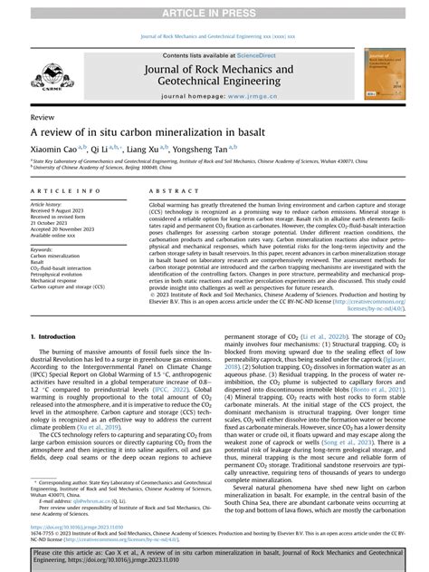 Pdf A Review Of In Situ Carbon Mineralization In Basalt