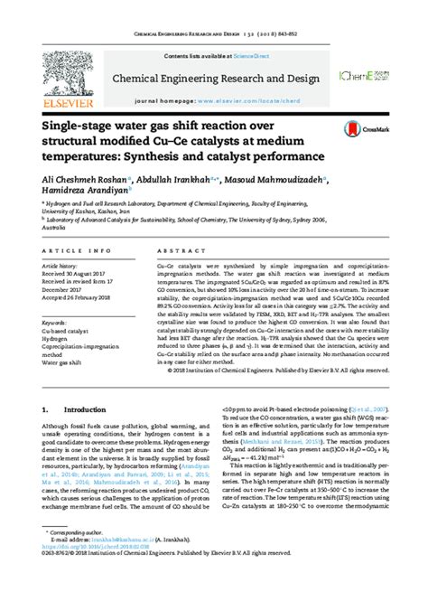 Pdf Single Stage Water Gas Shift Reaction Over Structural Modified Cu Ce Catalysts At Medium