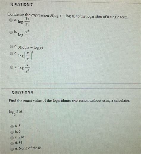 solved question 5 condense the expression 3 log x log y