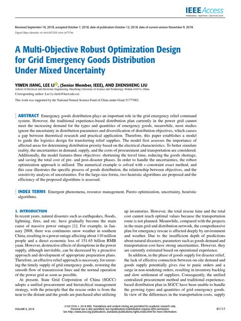 1a multi objective robust optimization design for grid emergency goods
