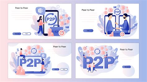 피어 투 피어 거래 P2p 대출 투자 보증금 작은 사람들은 전자 돈을 투자합니다 랜딩 페이지 템플릿 Ui 웹 모바일 앱 포스터