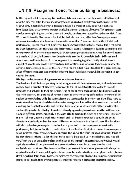 Unit 9 Assignment 2 Btec Business Coursework Effective Business Teams P3 Discuss The Roles