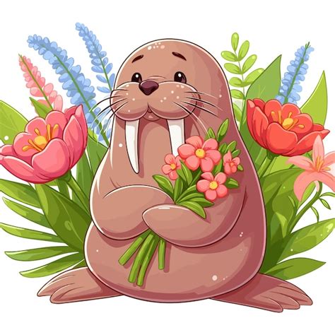 Иллюстрация мультфильма Милый морж Вектор Премиум векторы