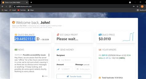 ESP8266 Crypto Miner Duino Coin Mining