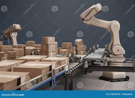 Packaging And Sorting Robot Picking Items From Conveyor Belt Packing