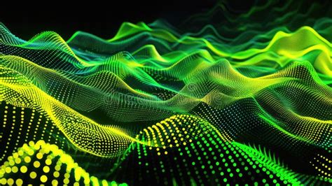 Abstract Digital Waveform Design In Green And Yellow Shades Creates A Futuristic Visual