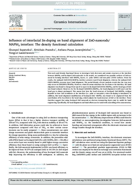 Pdf Influence Of Interfacial Sn Doping On Band Alignment Of Zno