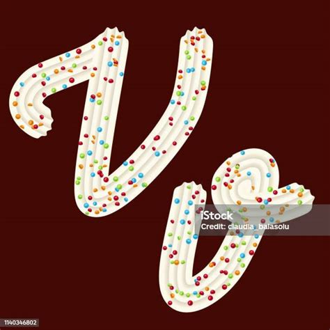 유혹 하는 티 포 그래피 글꼴 디자인입니다 휘 핑 크림과 사탕의 3d 문자 V 0명에 대한 스톡 벡터 아트 및 기타 이미지 0명 거품 내기 디자인 Istock