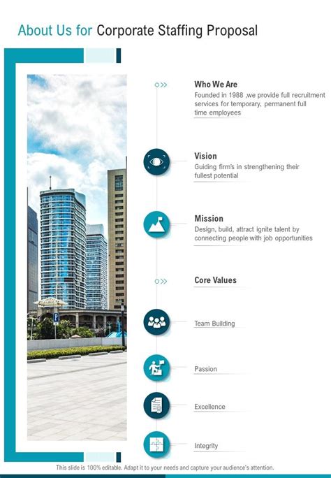 About Us For Corporate Staffing Proposal One Pager Sample Example Document Presentation