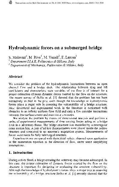 Pdf Hydrodynamic Forces On A Submerged Bridge Stefano Malavasi
