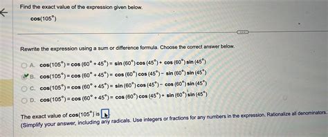[answered] Find The Exact Value Of The Expression Given Below Cos 105 Kunduz