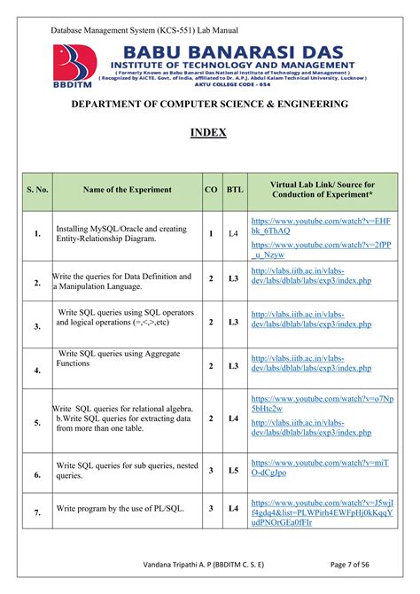 Data Base Management System Lab Manual Kcs 551pdf