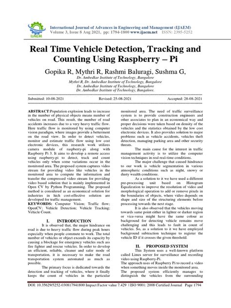 Real Time Vehicle Detection Tracking And Counting Using Raspberry Pi Pdf