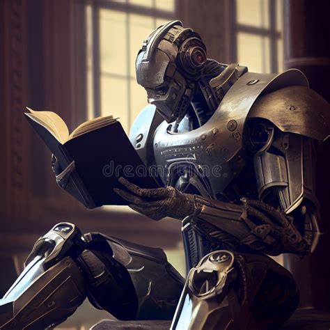 Humanoid Robot Reads A Book In The Library Stock Illustration Illustration Of Robot Book