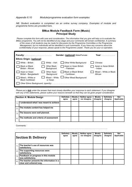 Module Programme Evaluation Form Examples Laban