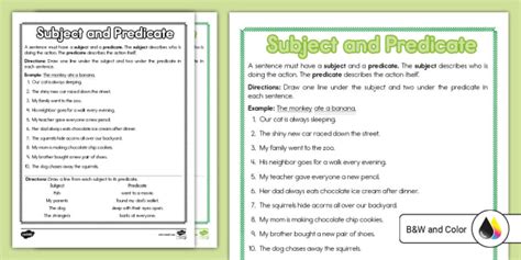 Second Grade Subject And Predicate Activity Teacher Made Worksheets