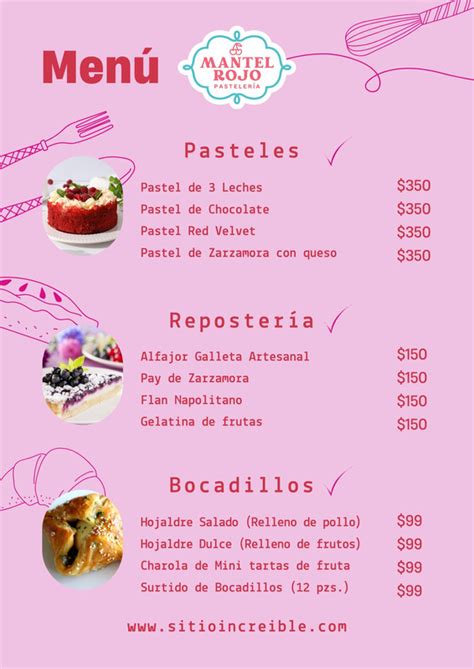 Plantillas Para Menú De Pastelerías Canva