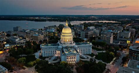 90 Wisconsin Madison Wisconsin State Capitol Building Aerial View