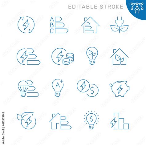 Vector Line Set Of Icons Related With Energy Saving Contains Monochrome Icons Like Electricity