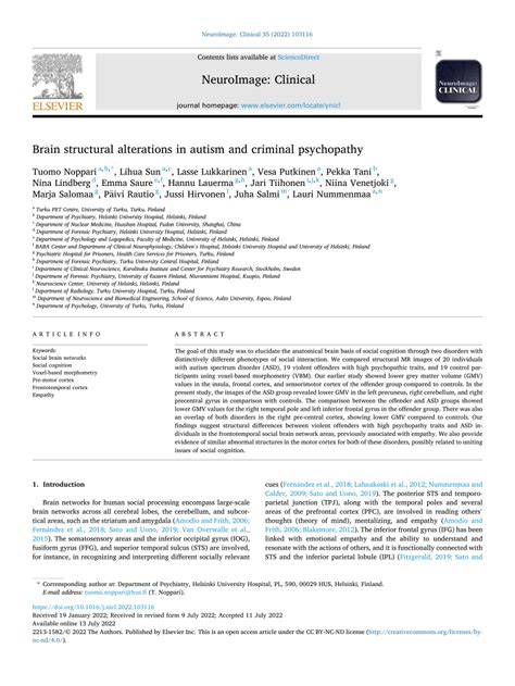 Pdf Brain Structural Alterations In Autism And Criminal Psychopathy