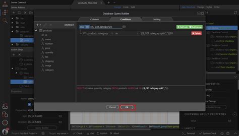 wappler documentation filtering database query with multiple checkboxes